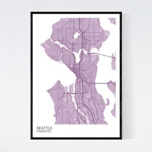 Seattle Washington Map Print Many Colours Printed on Art - Etsy