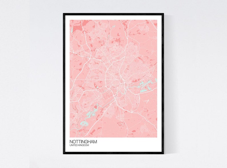 Nottingham Map Print Many Colours Fast Delivery Scandi - Etsy