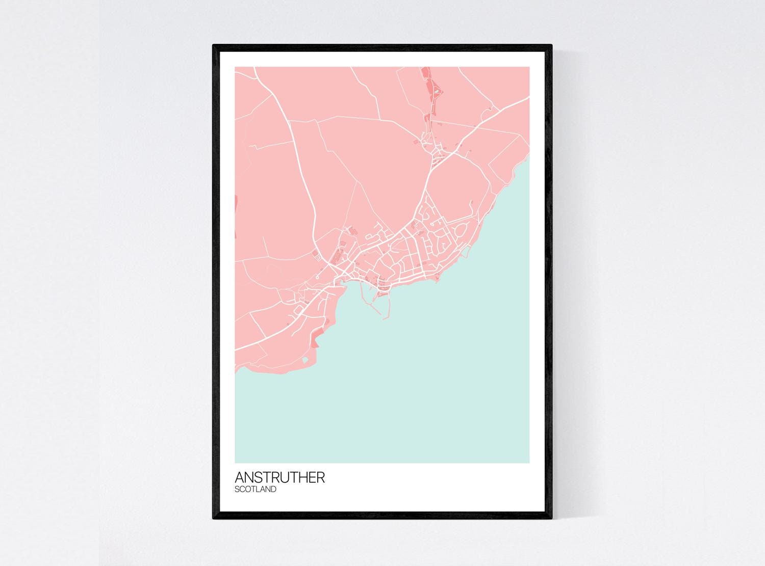 Anstruther Scotland Map Art Print Many Styles 350gsm Art | Etsy