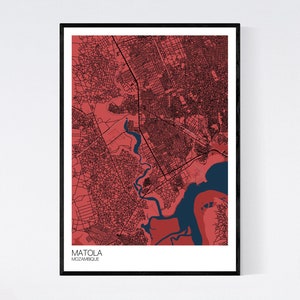 Matola Mozambique Map Art Print Many Styles Art Quality | Etsy