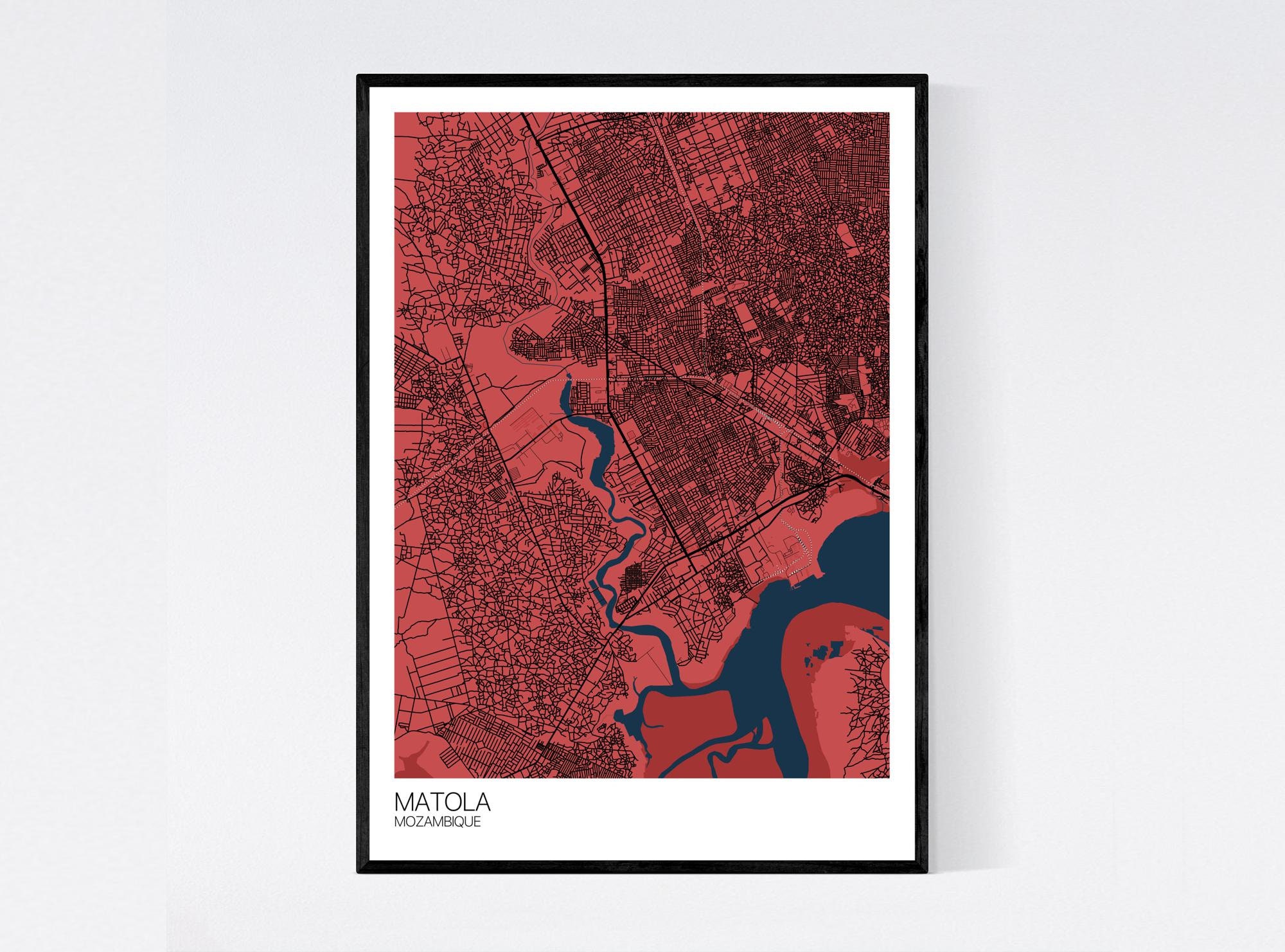 Matola Mozambique Map Art Print Many Styles Art Quality | Etsy