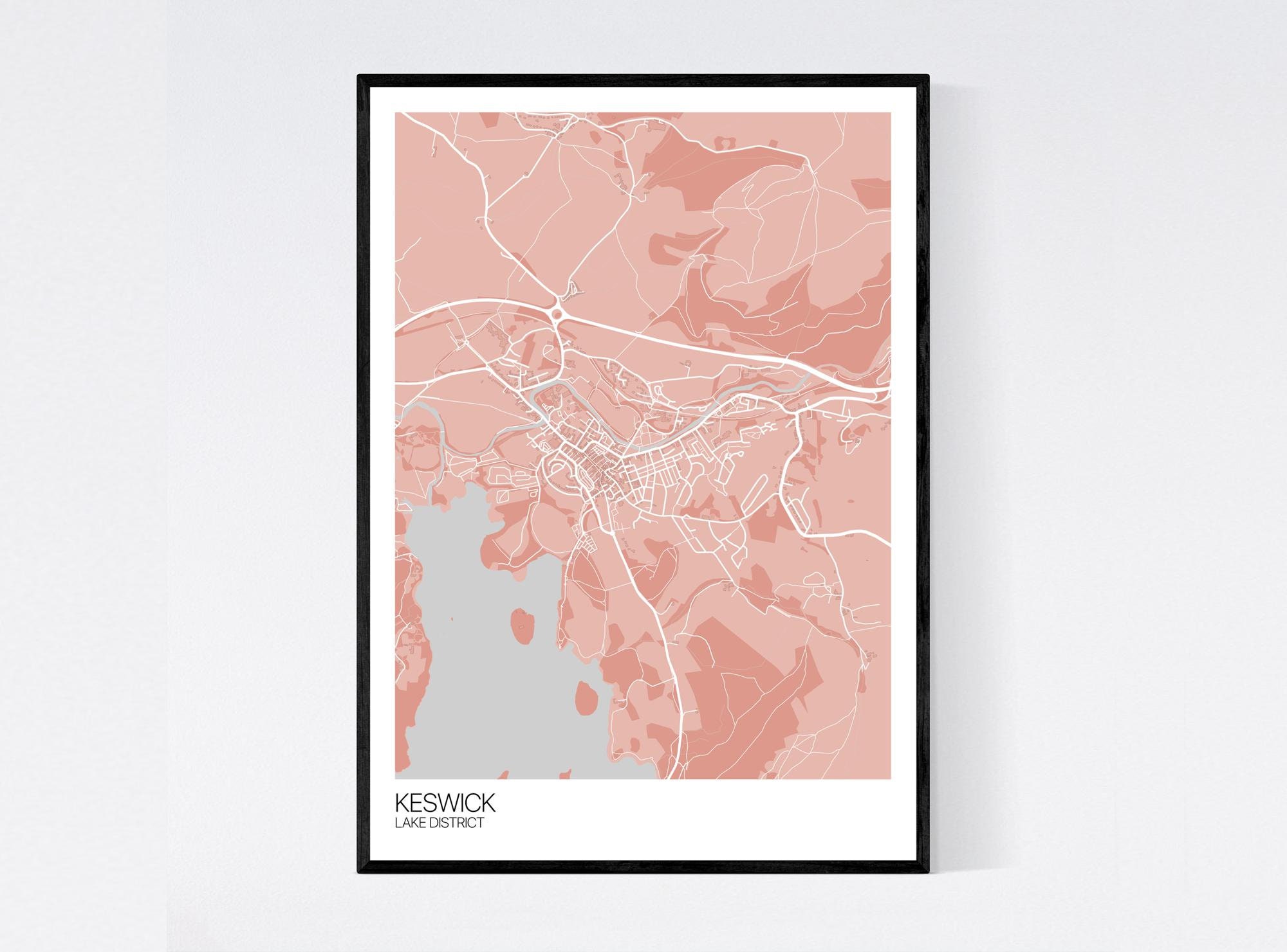 Keswick Lake District Map Art Print Many Colours 350gsm - Etsy UK
