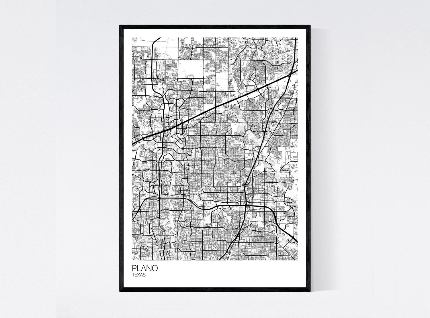 Plano Texas Map Print Many Colours Printed on Art Quality - Etsy UK