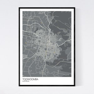 Toowoomba Map Print Many Colours Fast Delivery Scandi // - Etsy