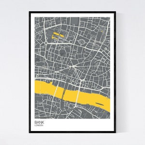 Bank, London Map Art Print Many Colours 350gsm Art Quality Paper Fast ...