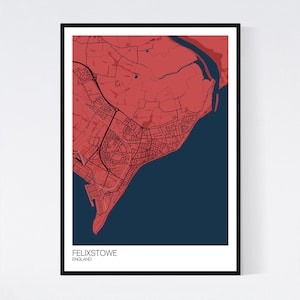 Felixstowe, England Map Art Print Many Colours 350gsm Art Quality Paper ...