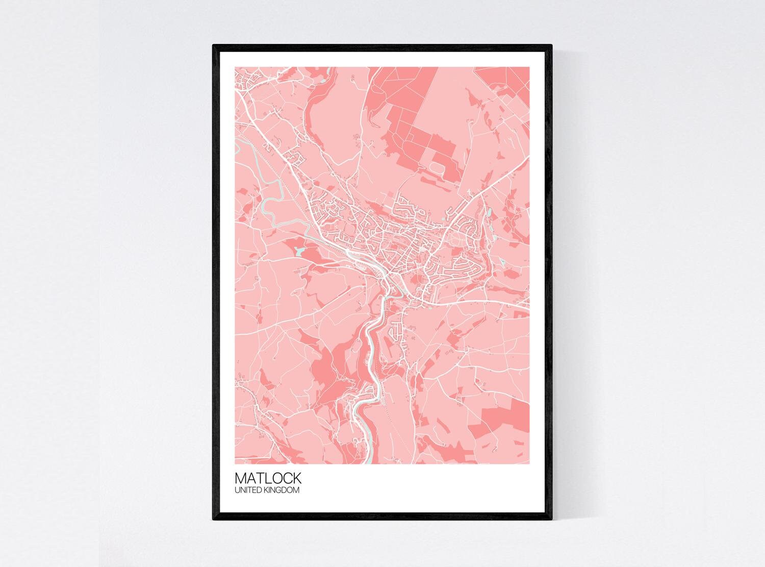 Matlock Map Print Many Colours Fast Delivery Scandi // | Etsy