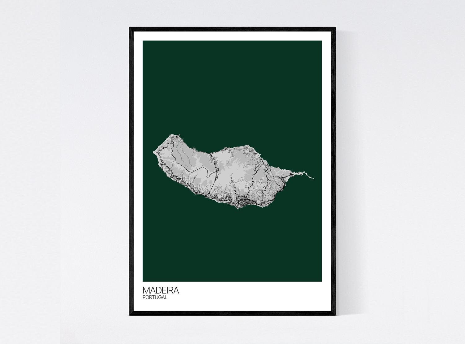 Madeira Portugal Island Map Art Print Many Colours 350gsm | Etsy UK