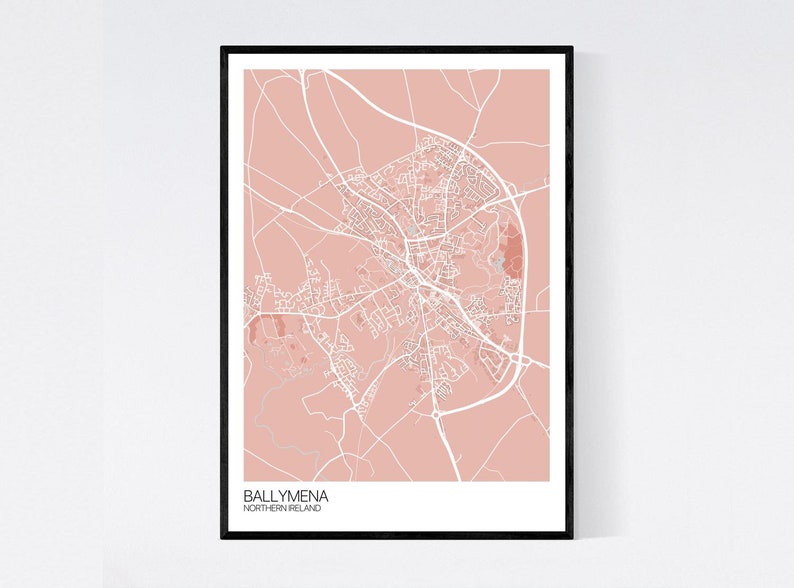 Ballymena City Map Art Print Many Styles 350gsm Art | Etsy
