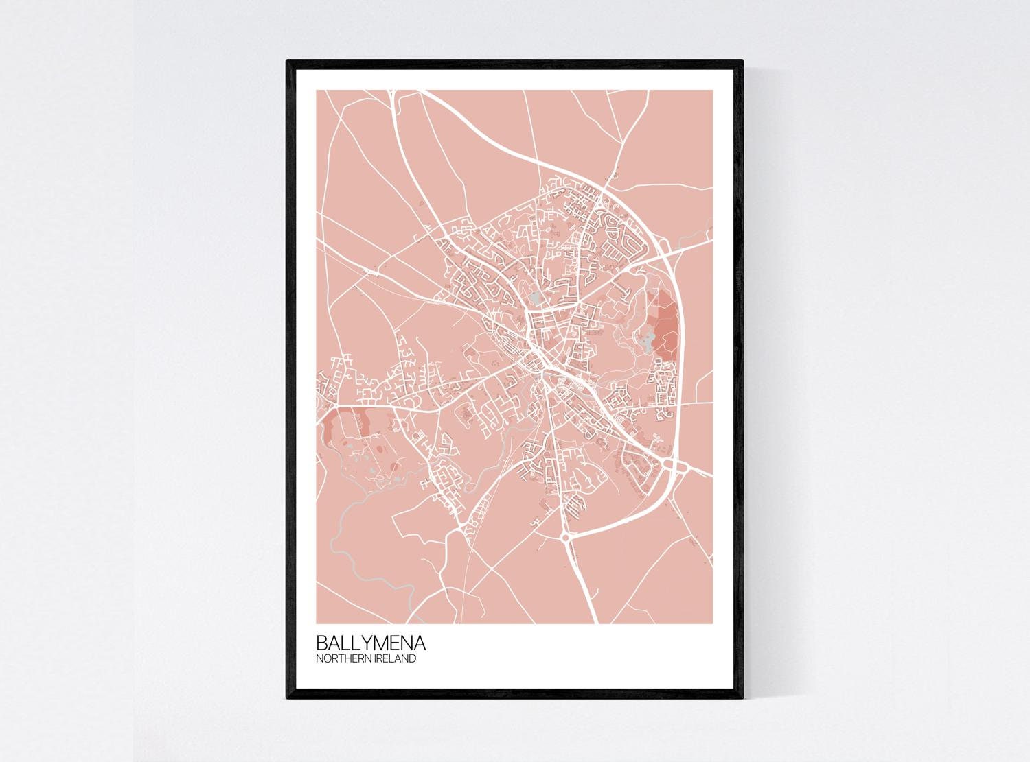 Ballymena City Map Art Print Many Styles 350gsm Art | Etsy