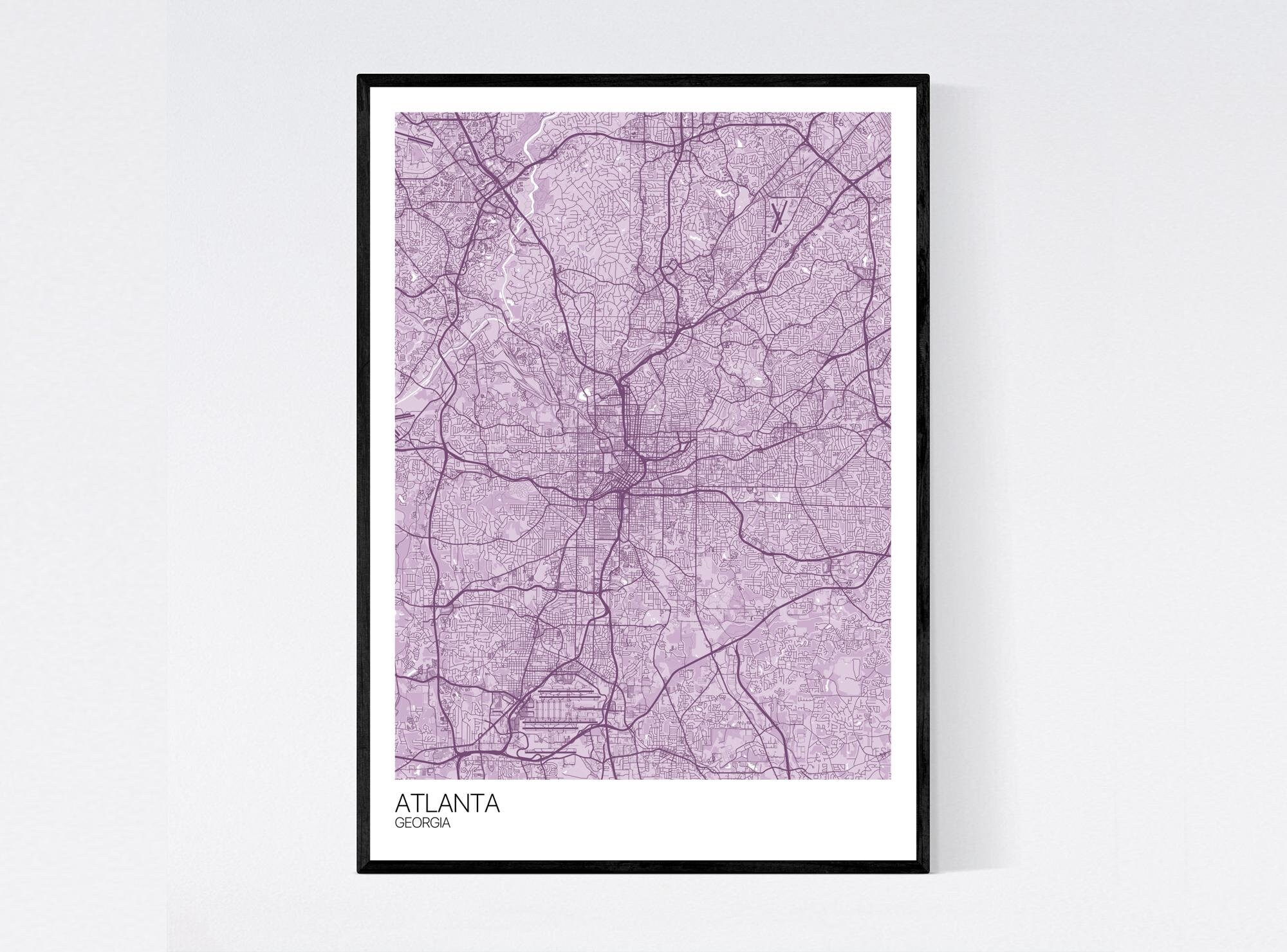 Atlanta Georgia Map Print Many Colours Printed on Art | Etsy