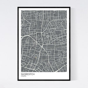Shoreditch, London Map Art Print Many Colours 350gsm Art Quality Paper ...