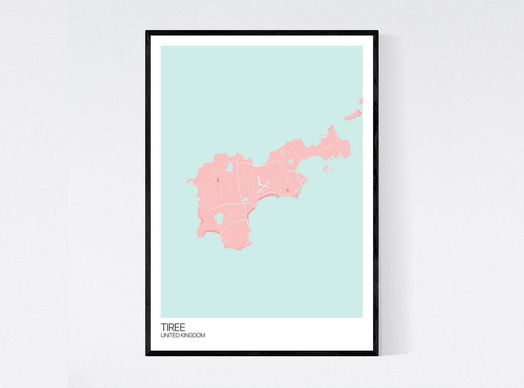 Isle of Tiree Map Art Print Pink/blue/white 350gsm Art Quality Paper ...