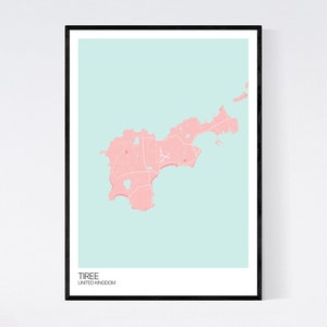 Isle of Tiree Map Art Print Pink/blue/white 350gsm Art Quality Paper ...