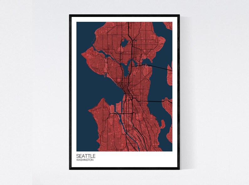 Seattle Washington Map Print Many Colours Printed on Art | Etsy