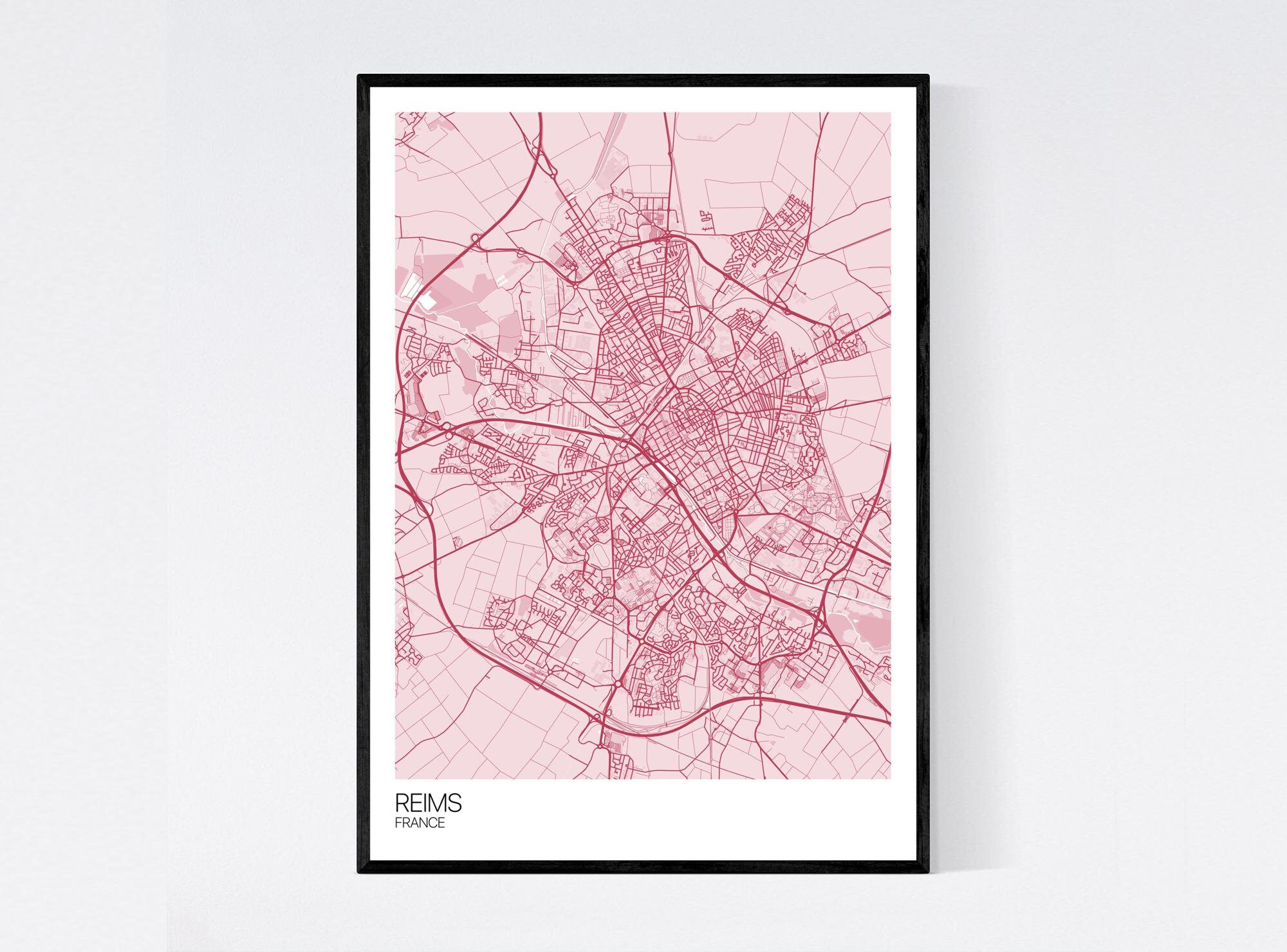 Reims France Map Art Print Many Colours 350gsm Art | Etsy