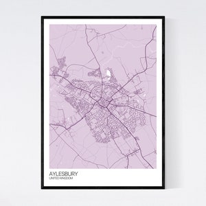 Aylesbury, United Kingdom Map Print Many Colours Fast Delivery // Retro ...