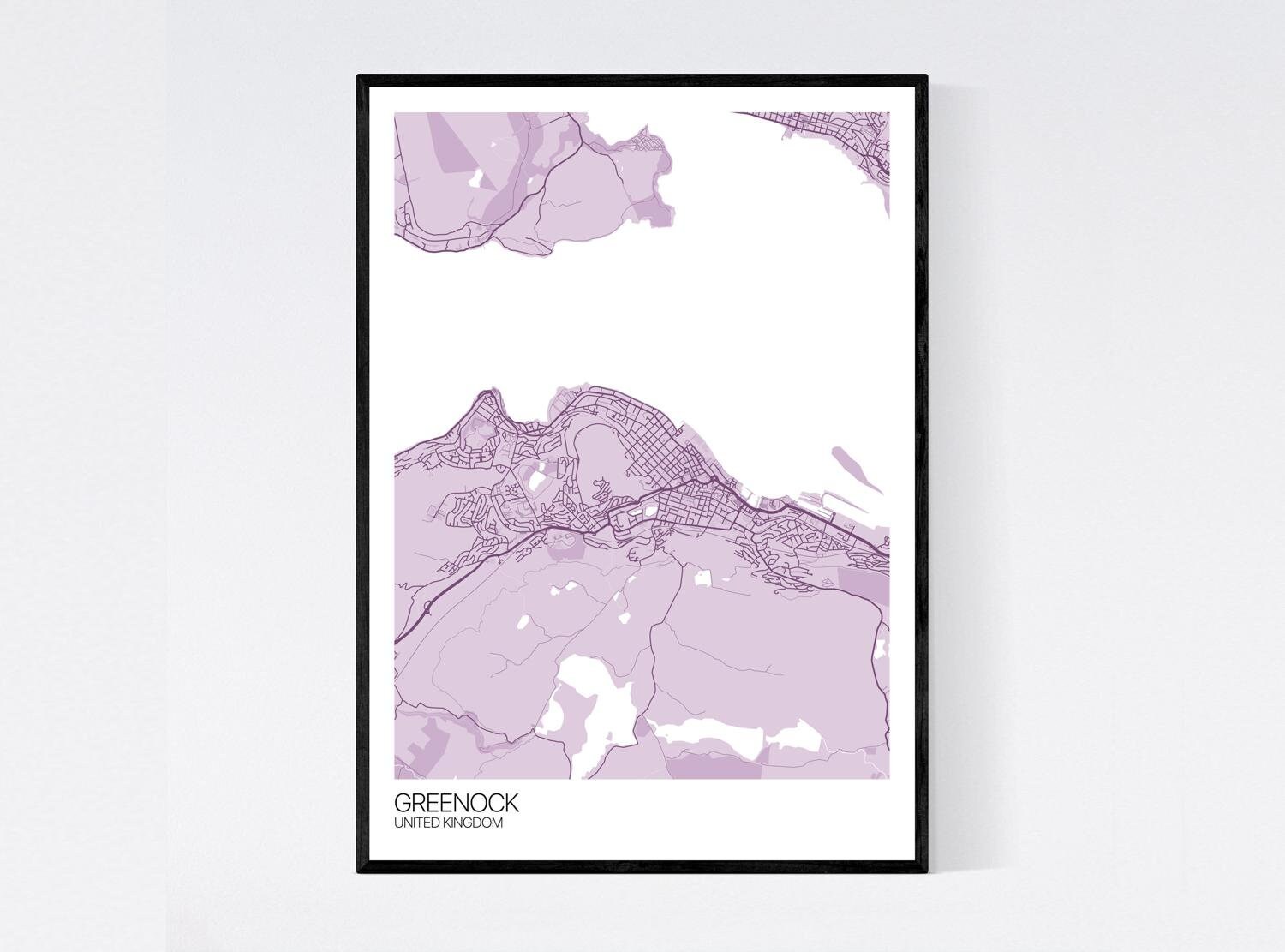 Greenock Scotland City Map Art Print Many Styles 350gsm | Etsy UK