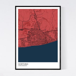 Worthing United Kingdom City Map Art Print Many Colours - Etsy UK
