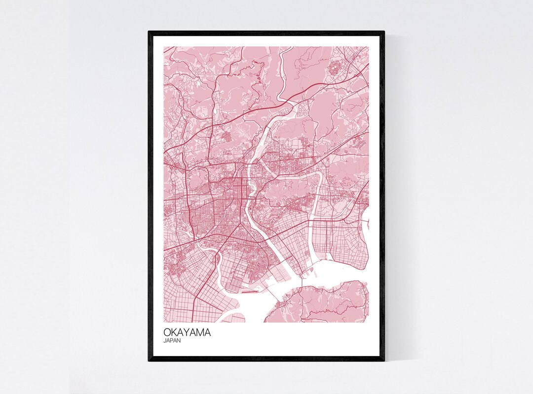 Okayama, Japan Map Art Print Many Styles Art Quality Paper Fast ...