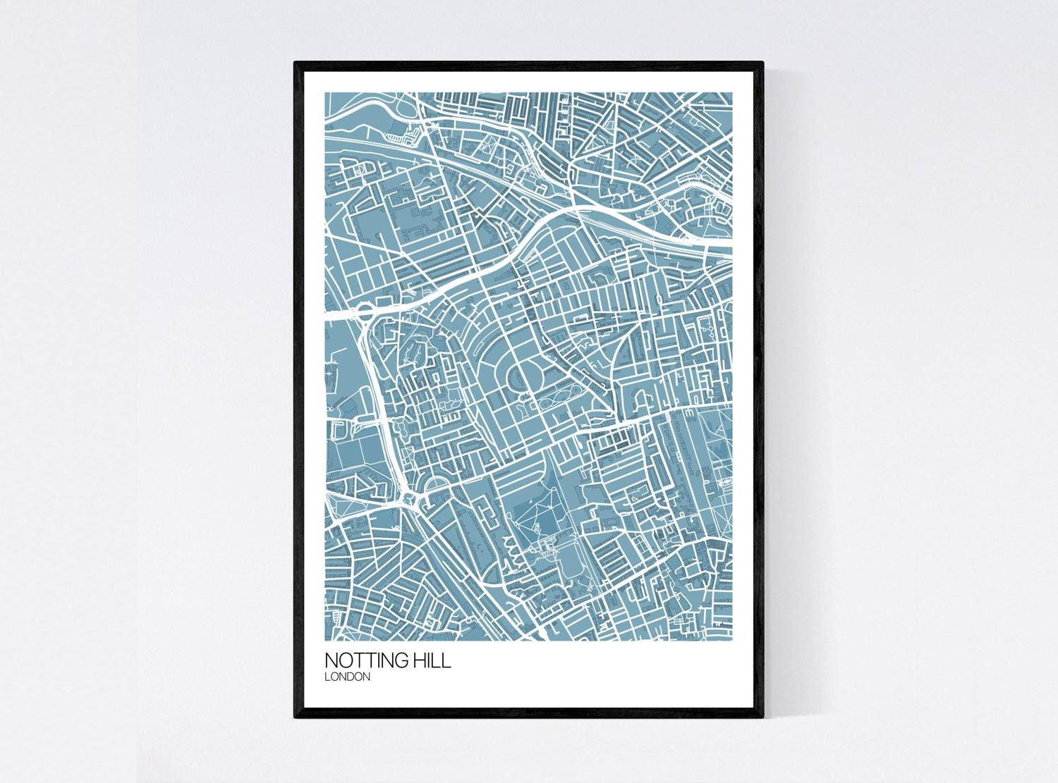 Notting Hill London Map Art Print Many Colours 350gsm Art | Etsy