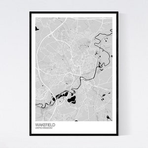 Wakefield, United Kingdom City Map Art Print Many Colours 350gsm Art ...