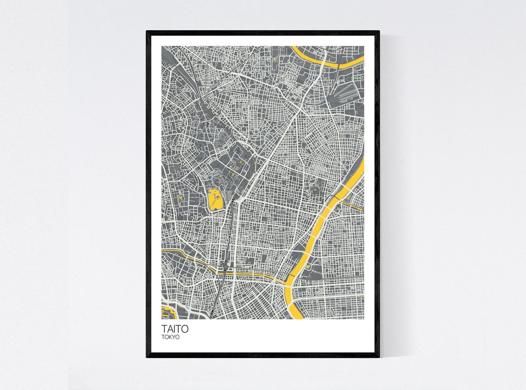 Taito, Tokyo Map Print Many Colours Fast Delivery Scandi // Vintage ...