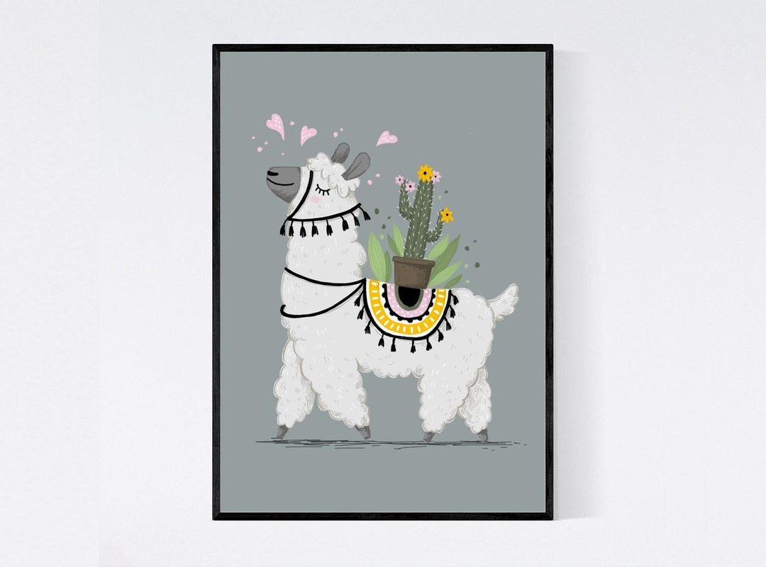 Lovable Llama With a Cactus 350gsm Art Quality Paper Fast Delivery Cute ...