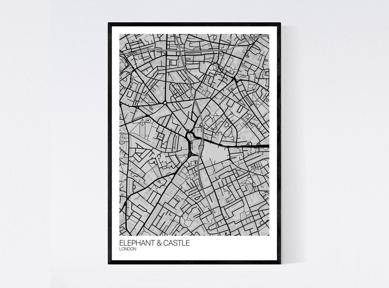 Elephant & Castle London Map Art Print Many Colours | Etsy