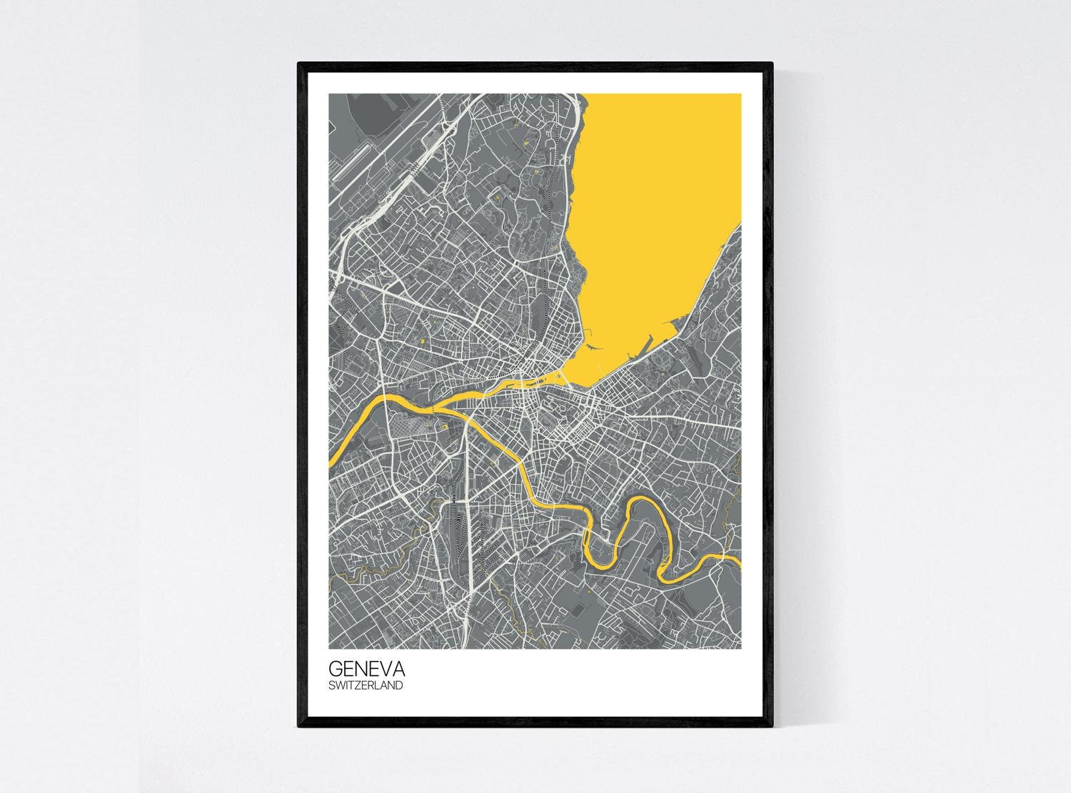 Geneva Switzerland Map Art Print Many Colours 350gsm Art - Etsy UK