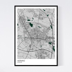 Herning, Denmark City Map Art Print - Many Colours - 350gsm Art Quality ...