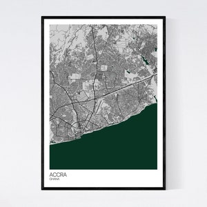 Accra, Ghana Map Art Print Many Styles Art Quality Paper Fast Delivery ...