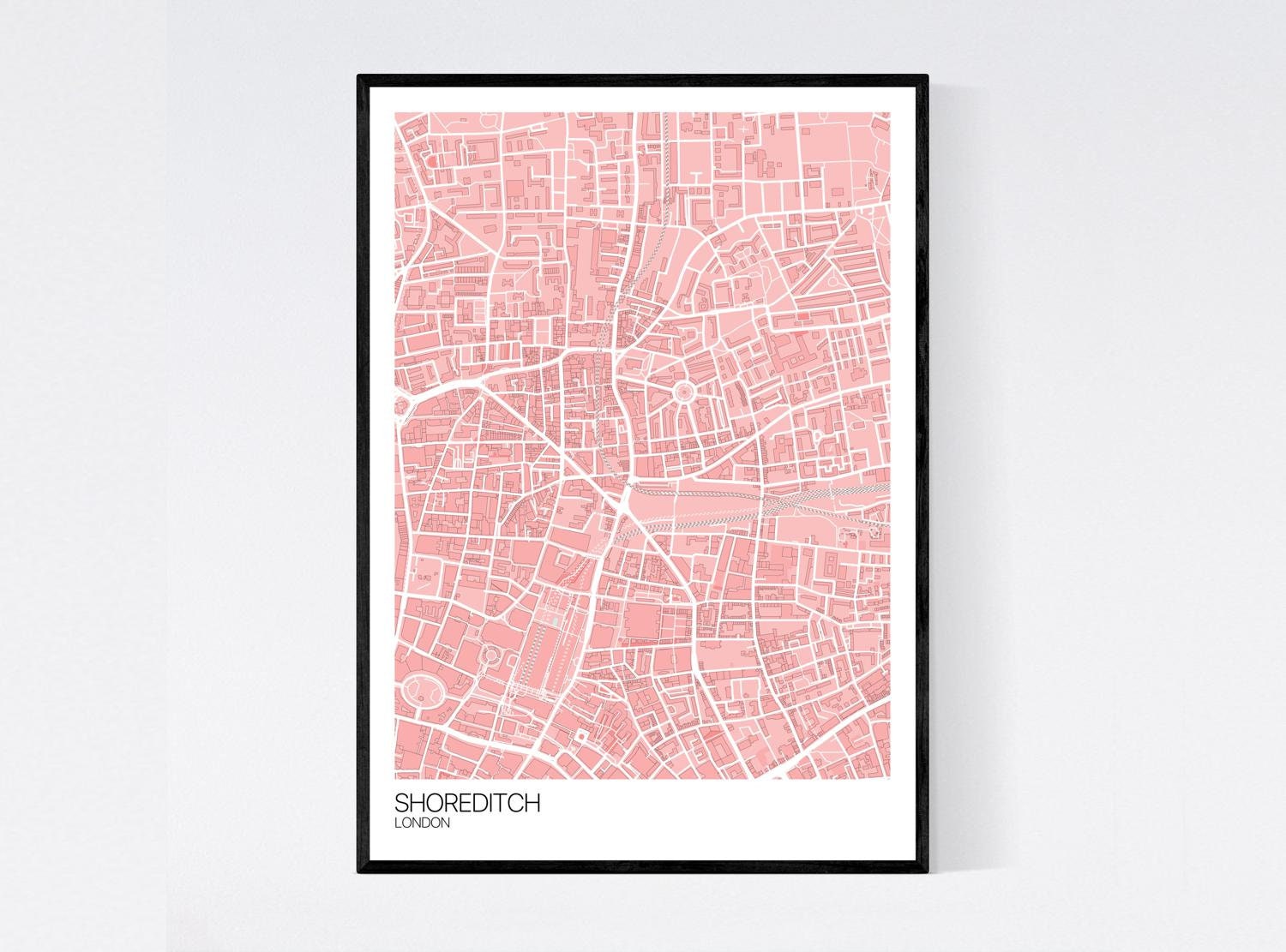 Shoreditch London Map Art Print Many Colours 350gsm Art | Etsy