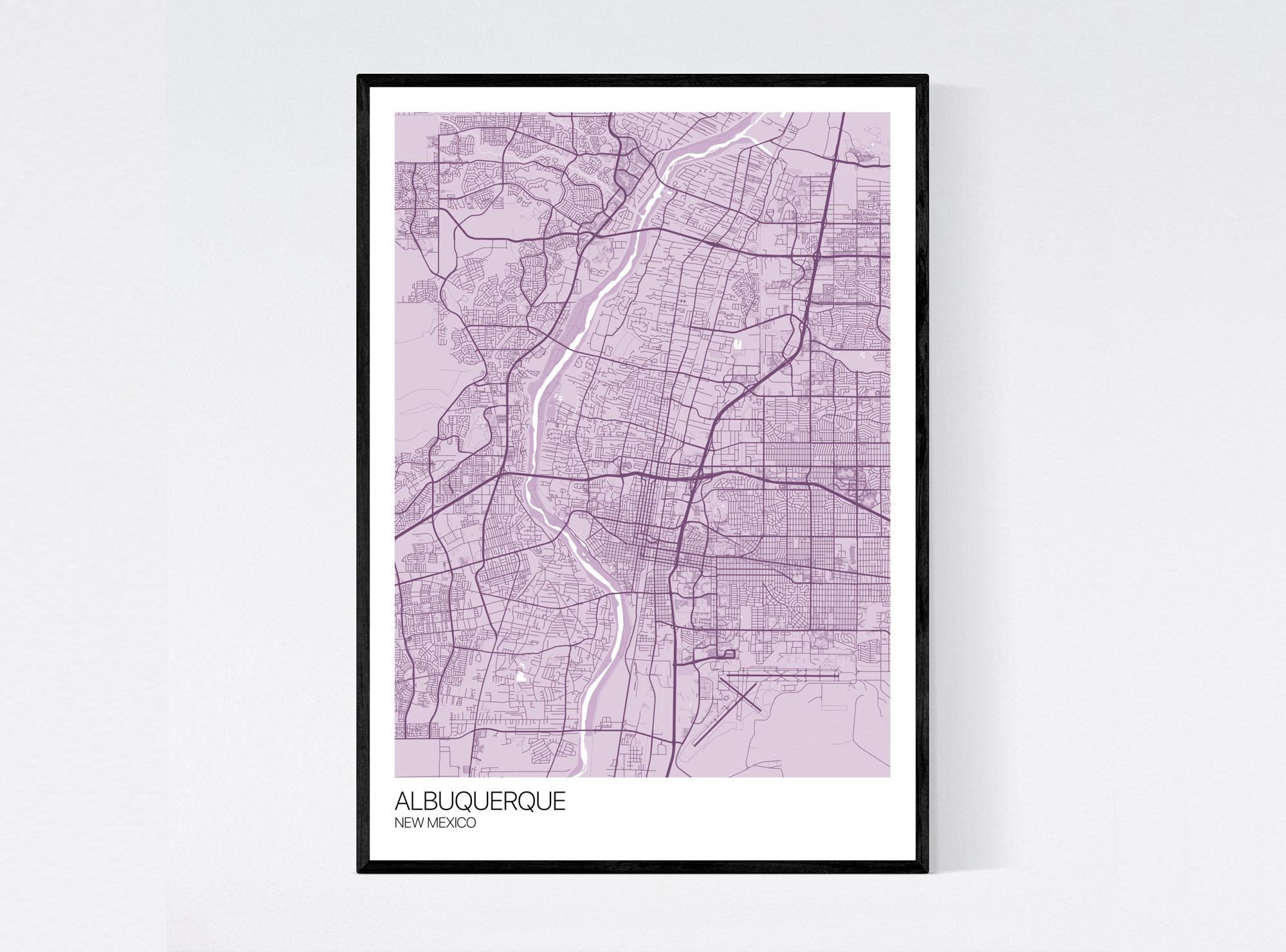 Albuquerque Map Print Many Colours Printed on Art Quality Paper Fast ...