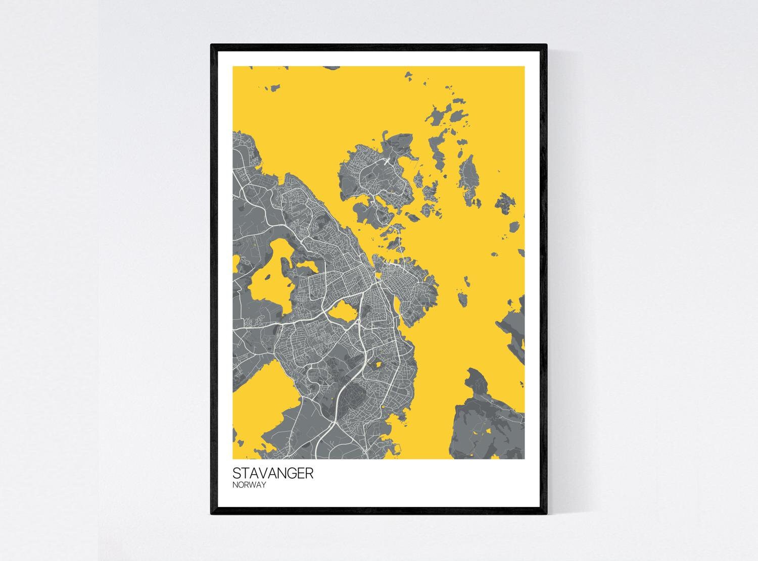 Stavanger Norway Map Art Print Many Colours 350gsm Art | Etsy