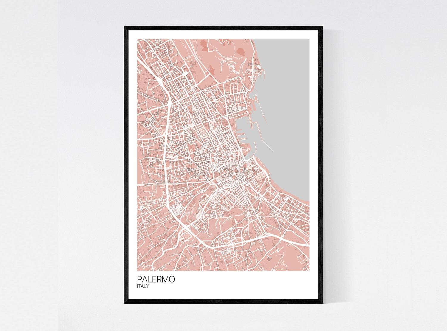 Palermo Italy Map Art Print Many Colours 350gsm Art | Etsy