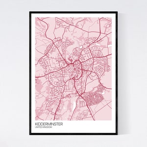 Kidderminster, United Kingdom Map Print Many Colours Fast Delivery ...