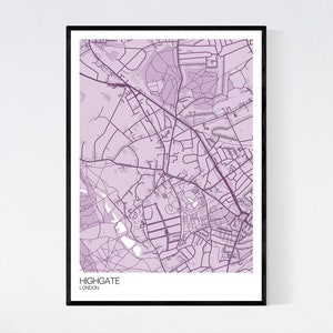 Highgate, London Map Art Print Many Colours 350gsm Art Quality Paper ...