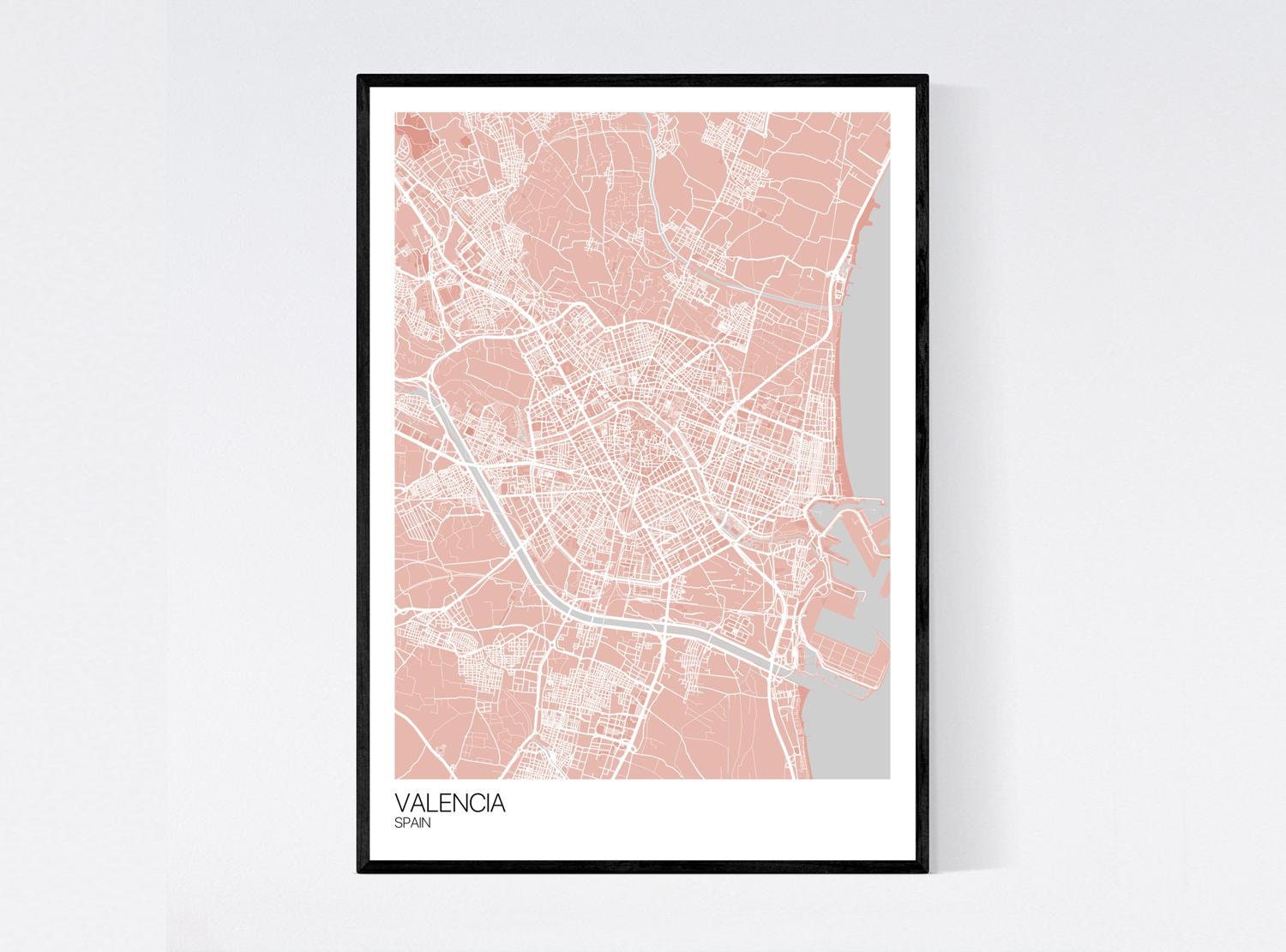 Valencia Spain Map Art Print Many Colours Art Quality | Etsy