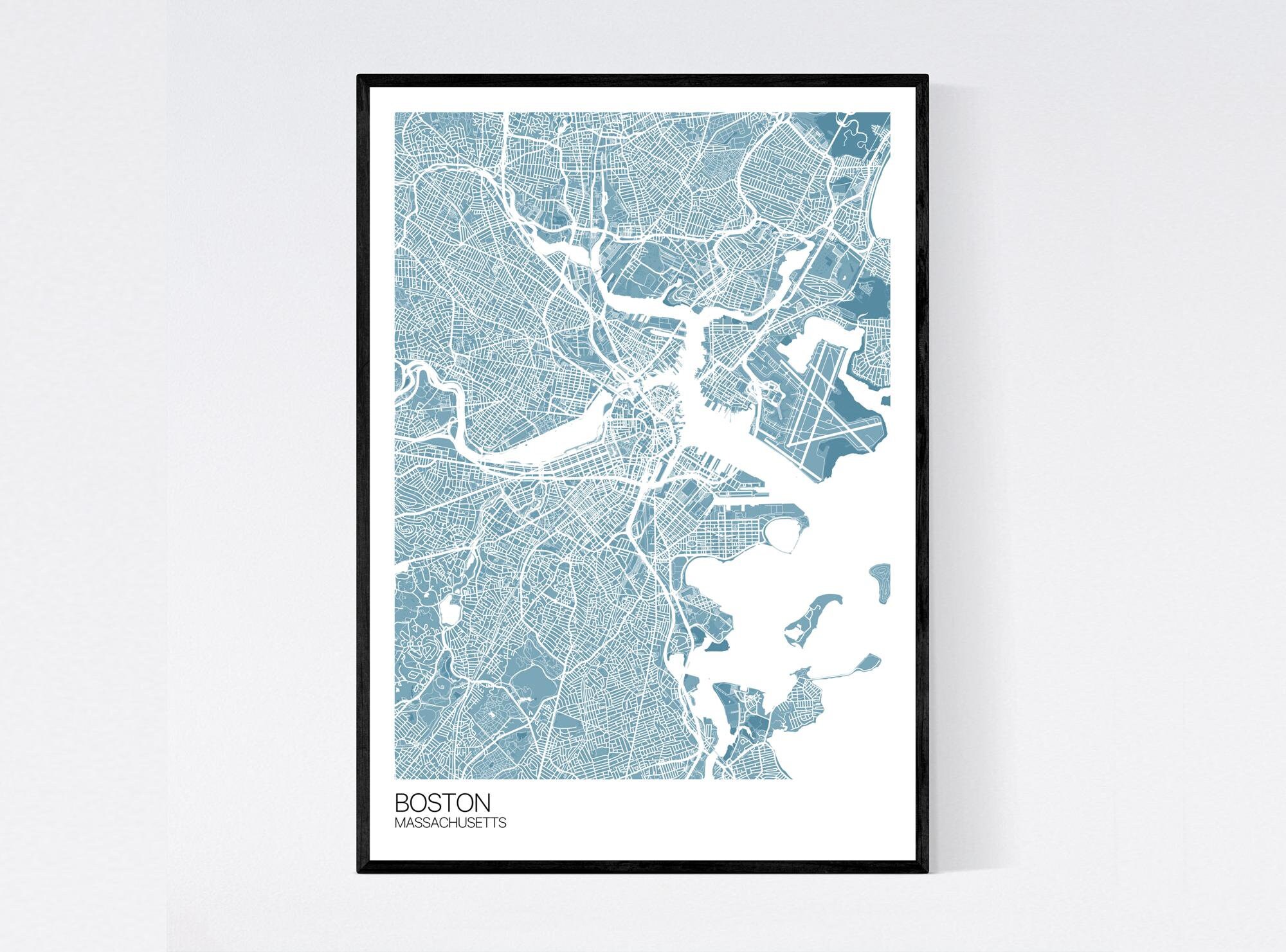 Boston Massachusetts Map Print Many Colours Printed on | Etsy