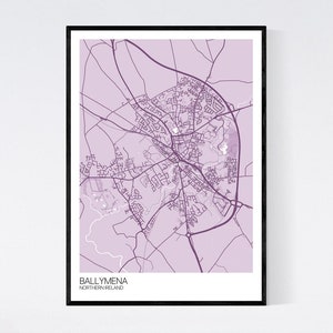 Ballymena City Map Art Print Many Styles 350gsm Art Quality Paper Fast ...