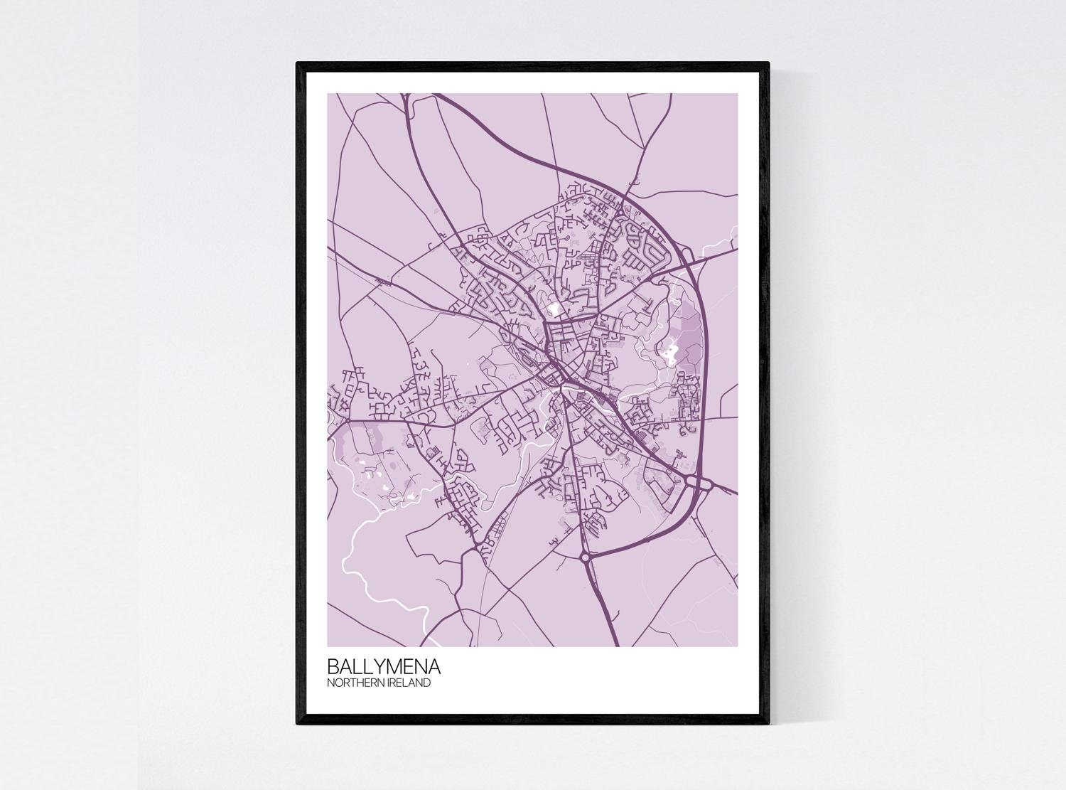 Ballymena City Map Art Print Many Styles 350gsm Art | Etsy