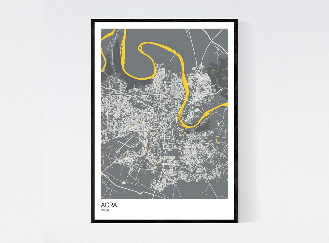Agra, India Map Art Print Many Styles Art Quality Paper Fast Delivery ...