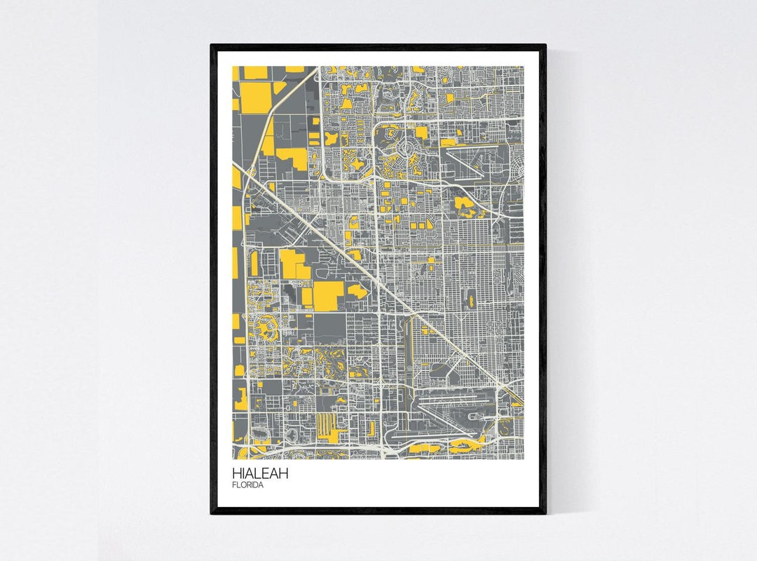 Hialeah, Florida Map Print Many Colours Printed on Art Quality Paper ...