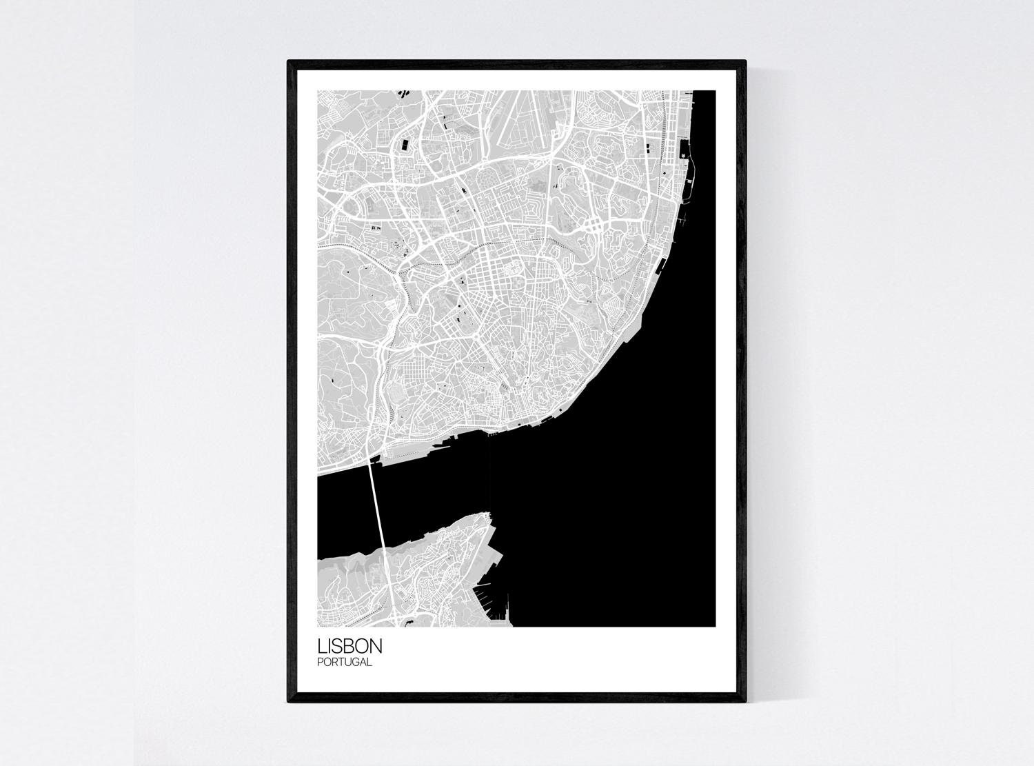 Lisbon Portugal Map Art Print Many Colours 350gsm Art - Etsy UK