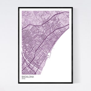 Badalona, Spain Map Art Print Many Colours 350gsm Art Quality Paper ...