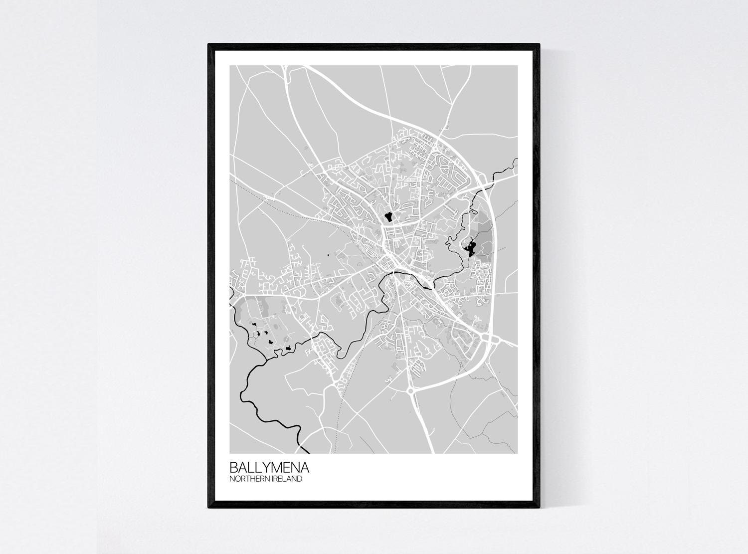Ballymena City Map Art Print Many Styles 350gsm Art | Etsy