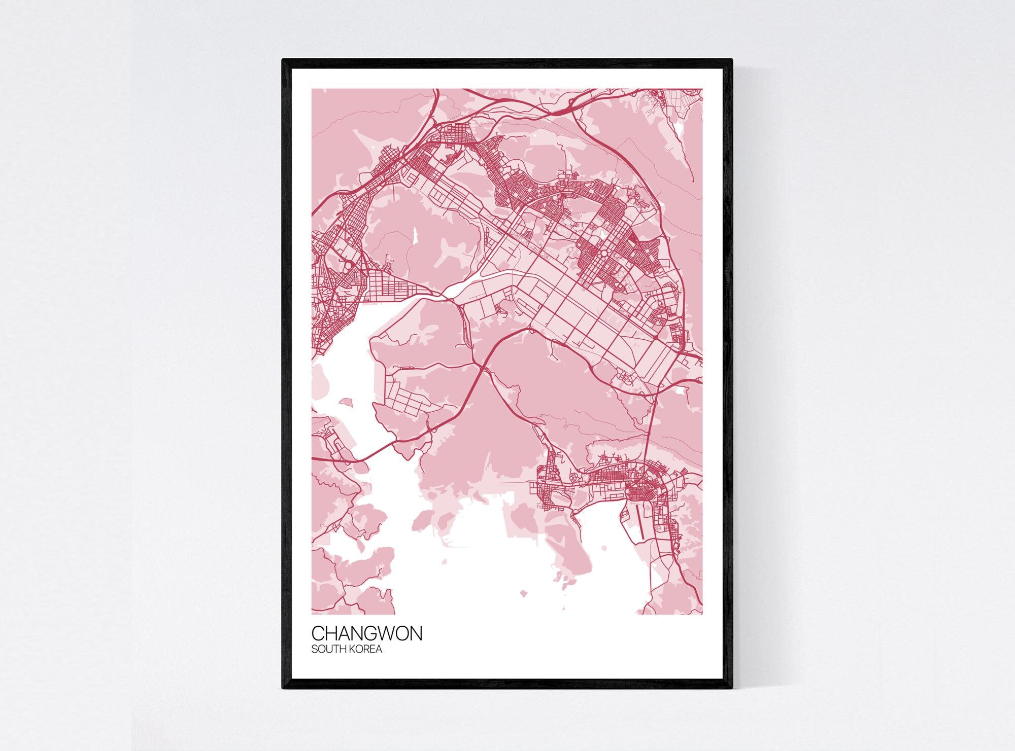 Changwon South Korea Map Art Print Many Styles Art | Etsy