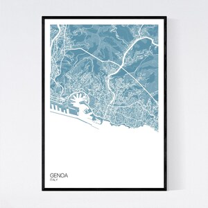 Genoa, Italy Map Art Print Many Colours Art Quality Paper Fast Delivery ...