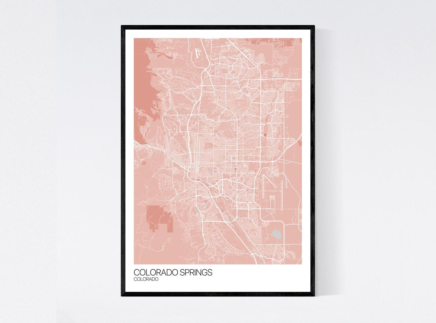 Colorado Springs Map Print Many Colours Printed on Art | Etsy